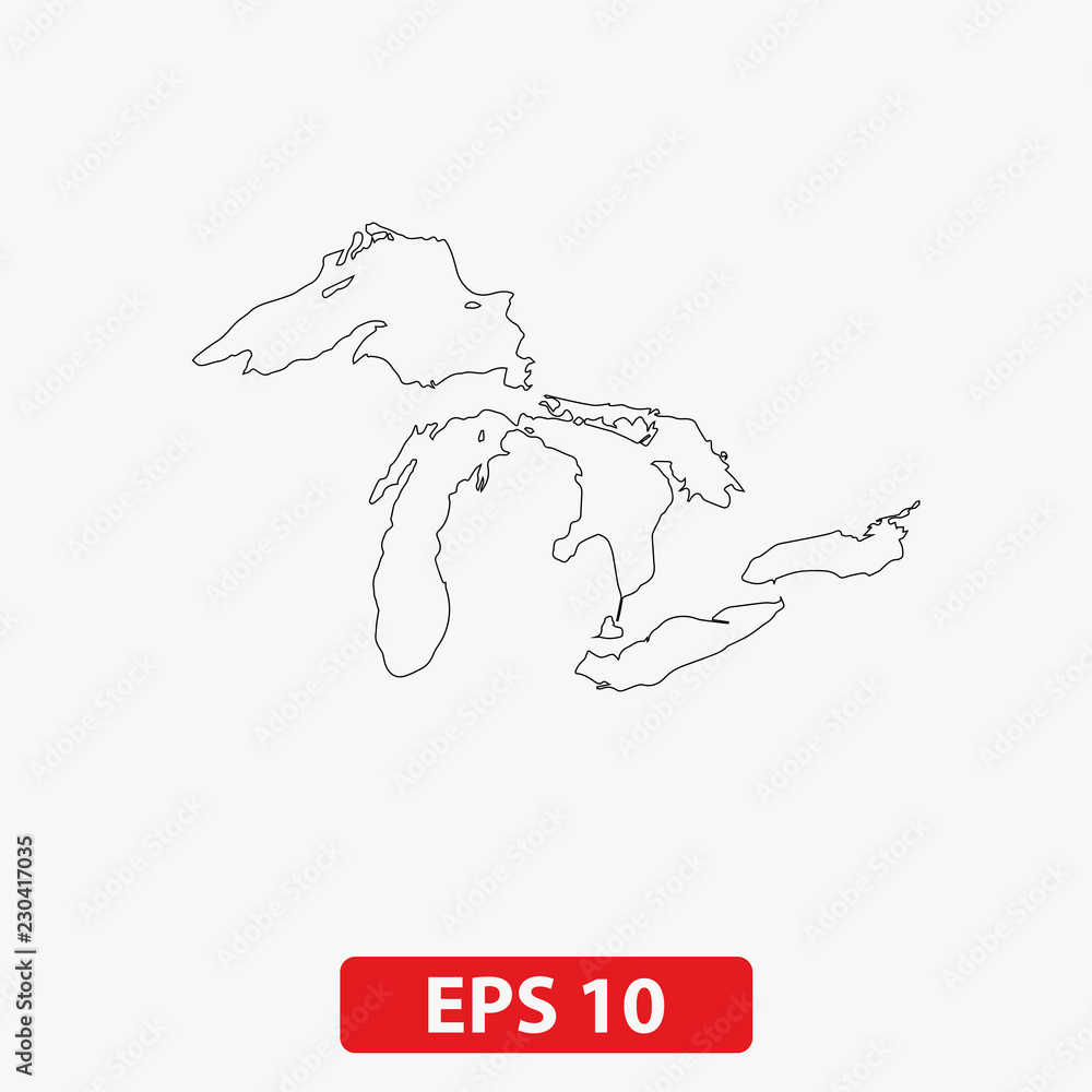 Map of Great Lakes. Vector Stock Vector | Adobe Stock
