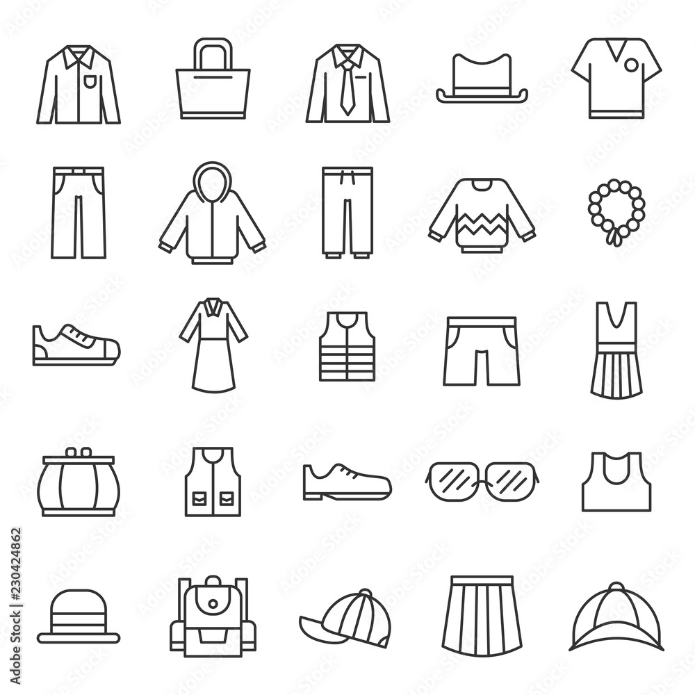 set of cloth accessories icon, editable stroke with modern and simple ...