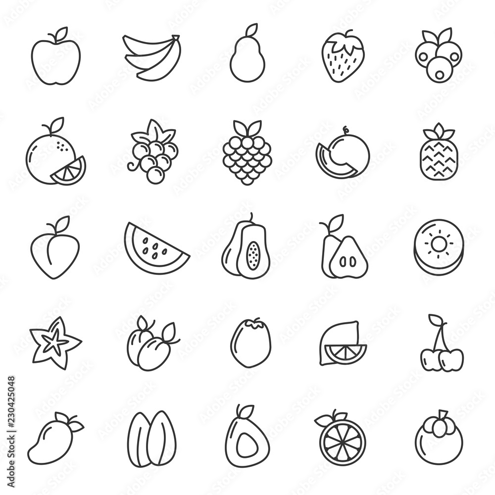 set of fruits plant icon with simple outline and modern concept ...