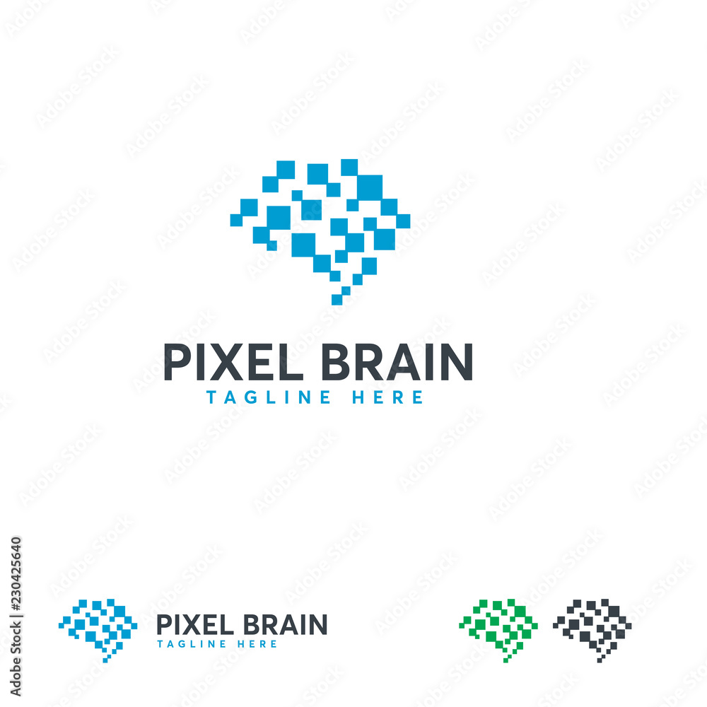 Pixel Brain logo designs concept vector, Tech Mind logo, Robotic Brain ...