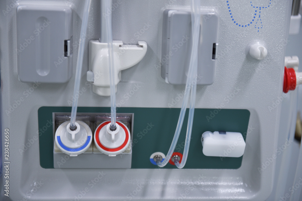 Kidney dialysis is connected to the kidney machine. Health care ...