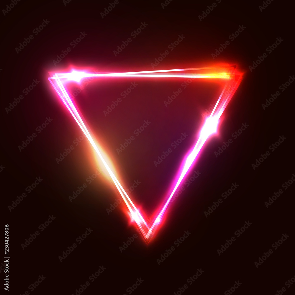 Upside down triangle background. Neon sign vector illustration. Pink ...