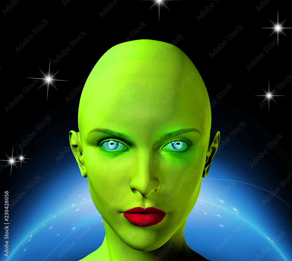 Green face of an alien Stock Illustration | Adobe Stock
