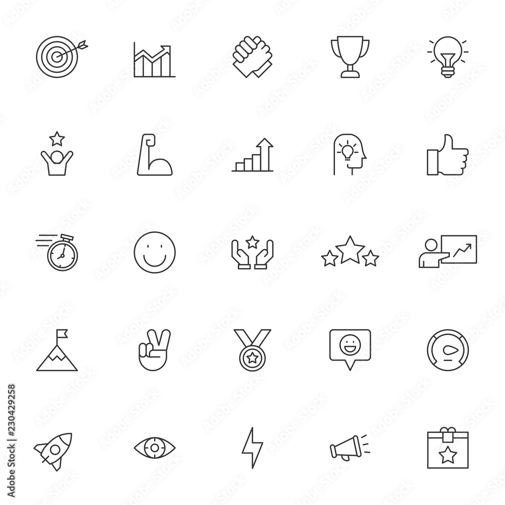 set of success motivation icons with simple stroke line vector eps 10 ...