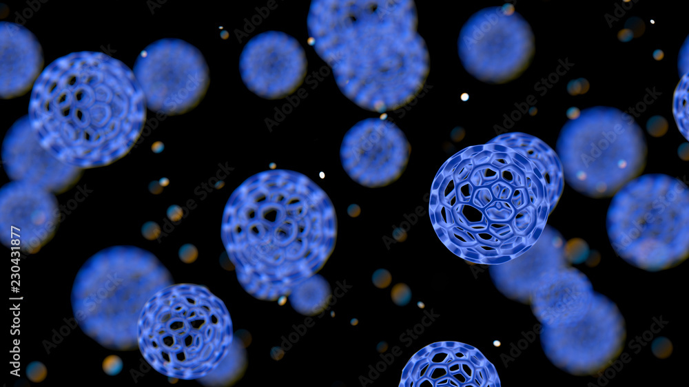 Bacteria under the microscope. Pathogenic virus. Black background with ...