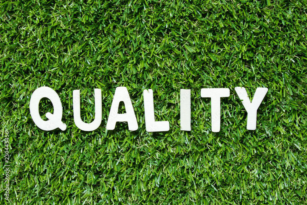 Alphabet letter in word quality on artificial green grass background ...
