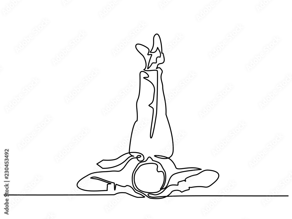 Continuous one line drawing. Office man relaxing lying on floor legs up ...