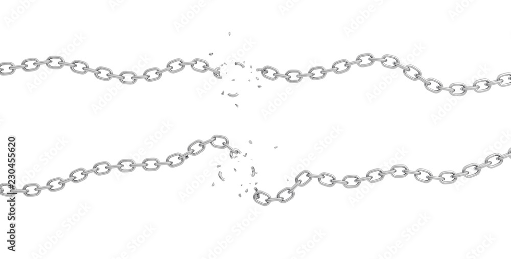 3d rendering of two strings of chain lying curled on a white background ...