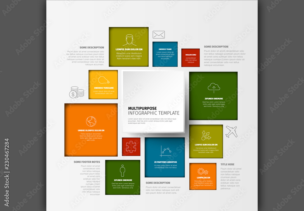 Infographic Layout with Multicolored Boxes Stock Template | Adobe Stock