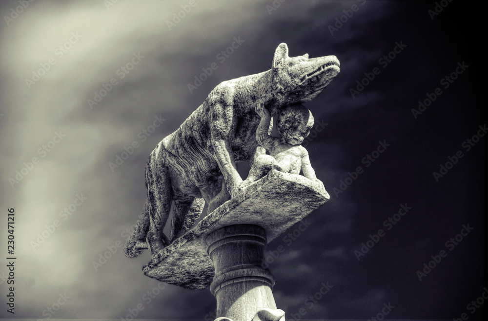 Rome's Wolf; Romulus and Remus with their wet-nurse; statue in Siena ...