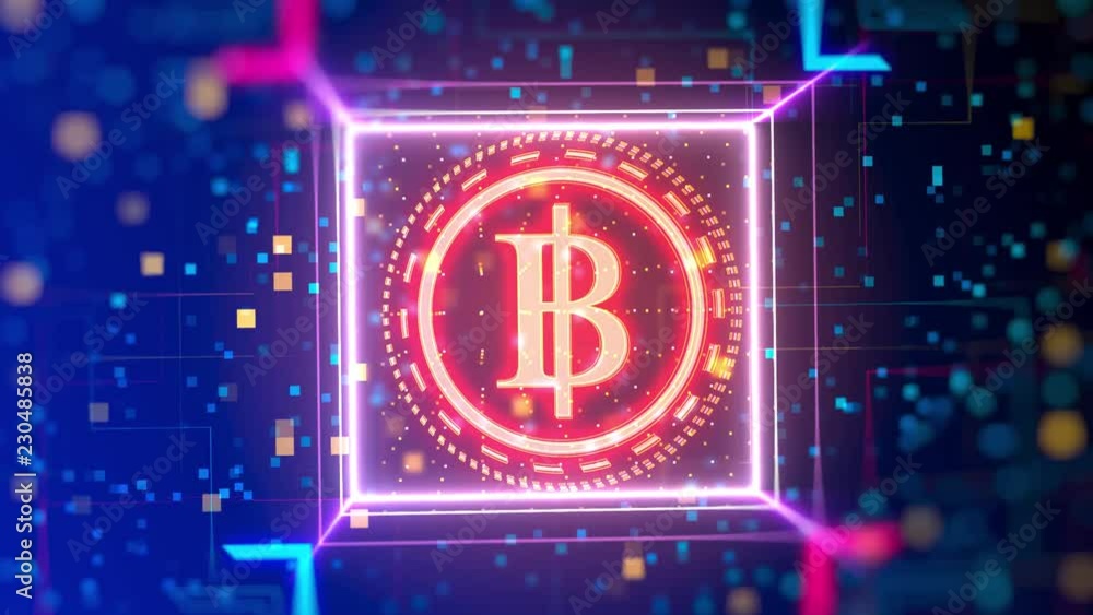 Thai Baht currency animated logo reveal. Financial sign on digital ...