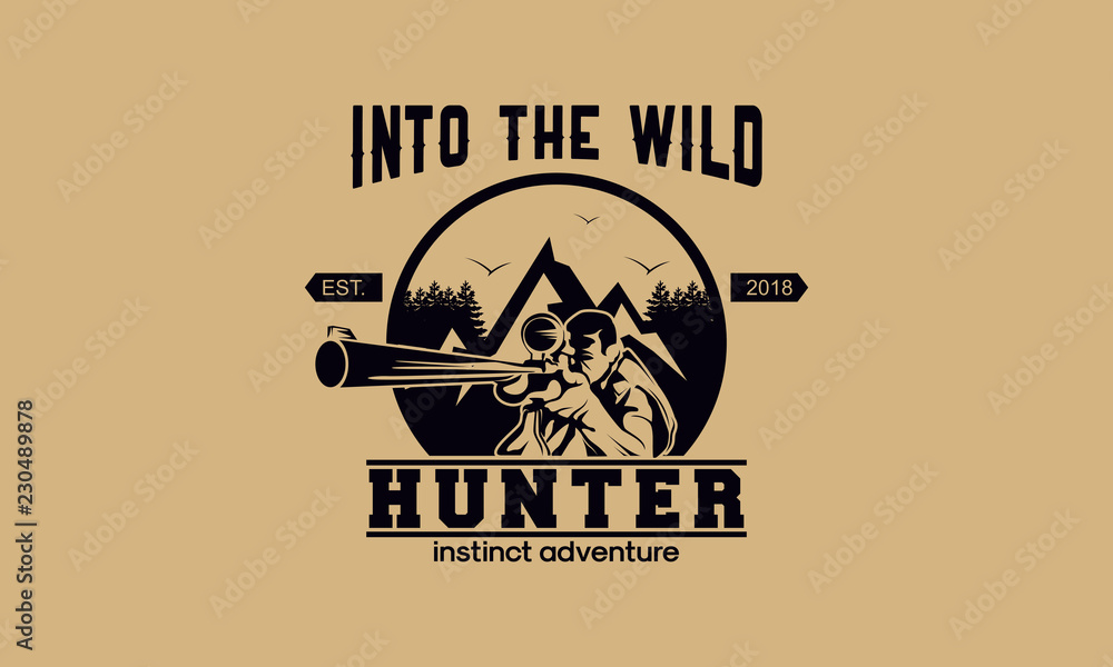 Vintage Badge Hunter Logo Design Vector Template, Hunting Badge Logo ...