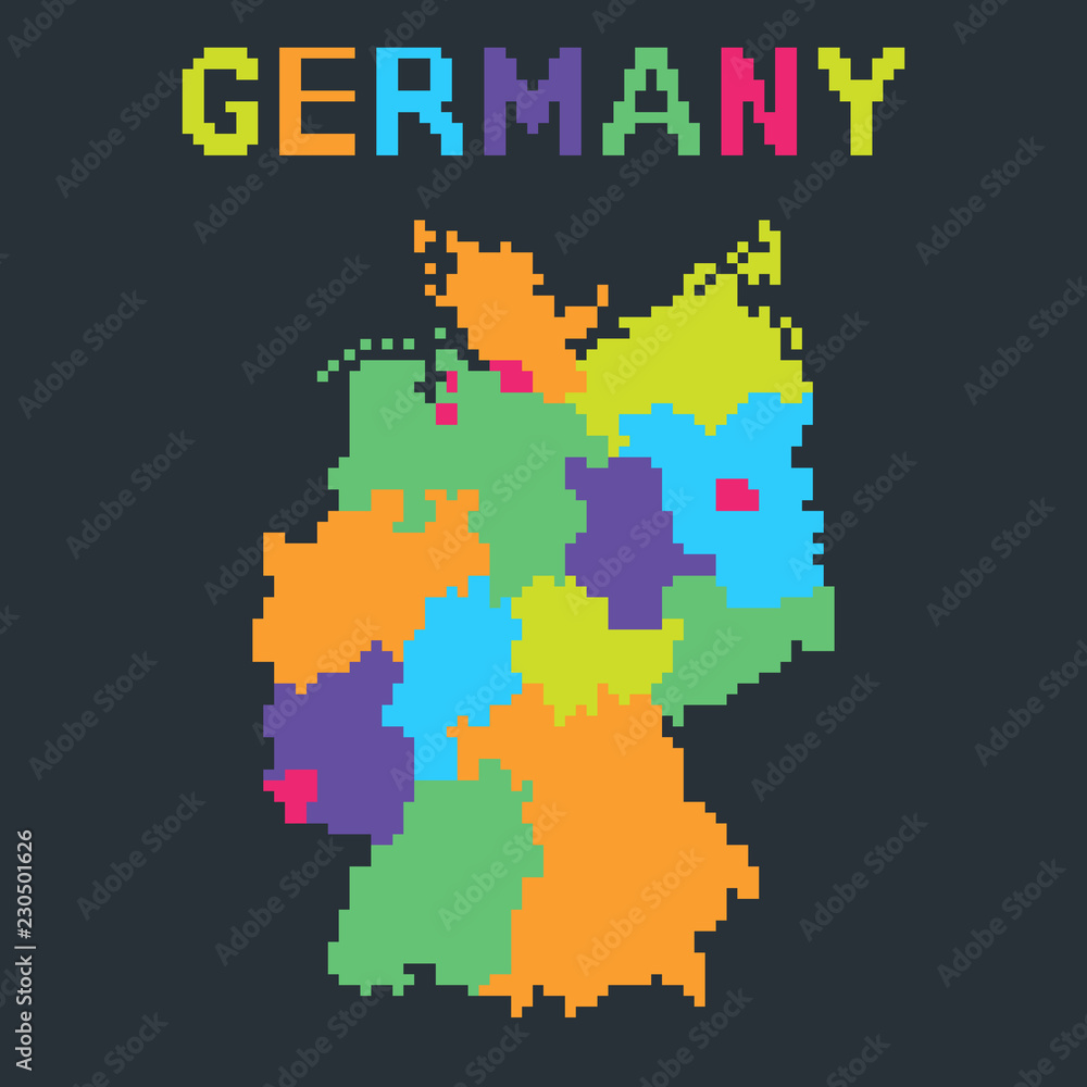 Map of Germany in 8 bit pixel art style. Color vector illustration ...