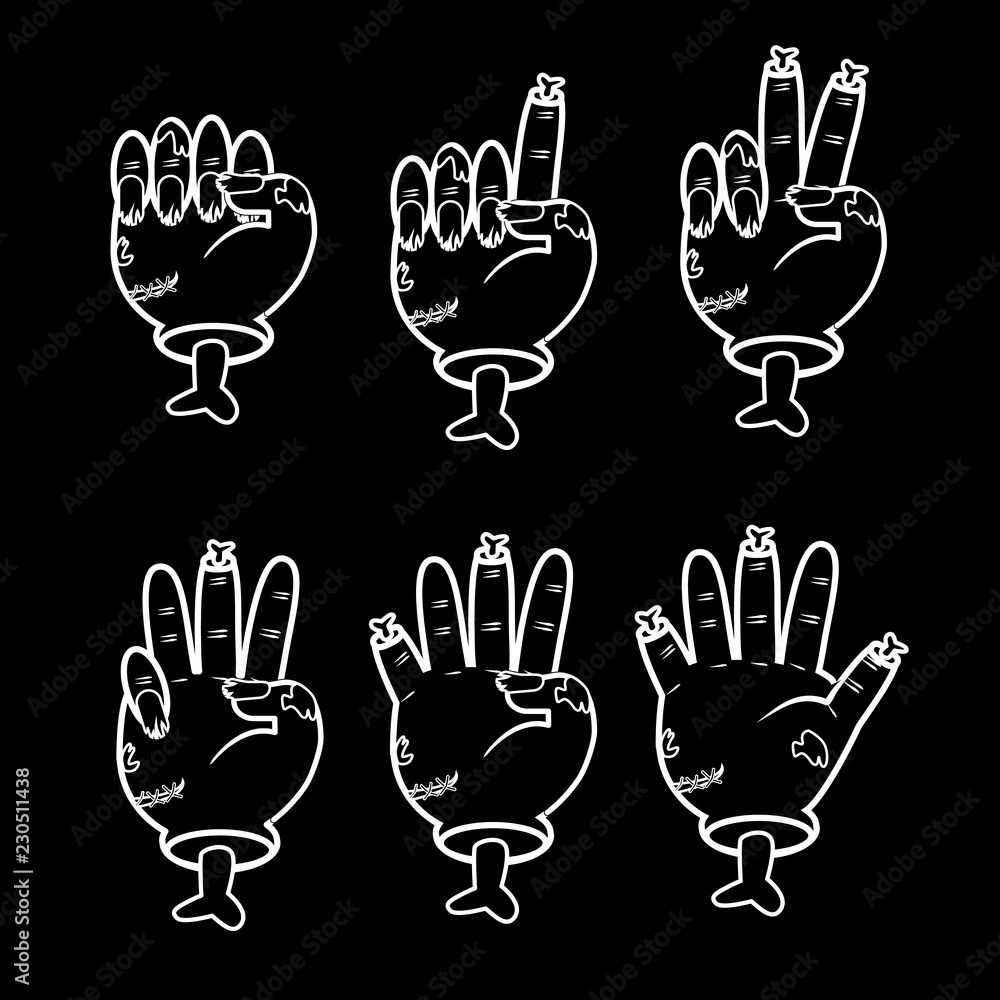 Zombie counting hand gesture set. Halloween counting hand sign from ...