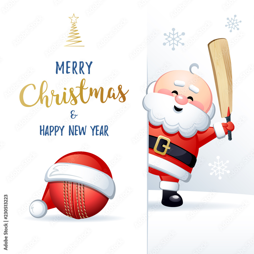 Merry Christmas and Happy New Year. Sports greeting card. Cute Santa ...
