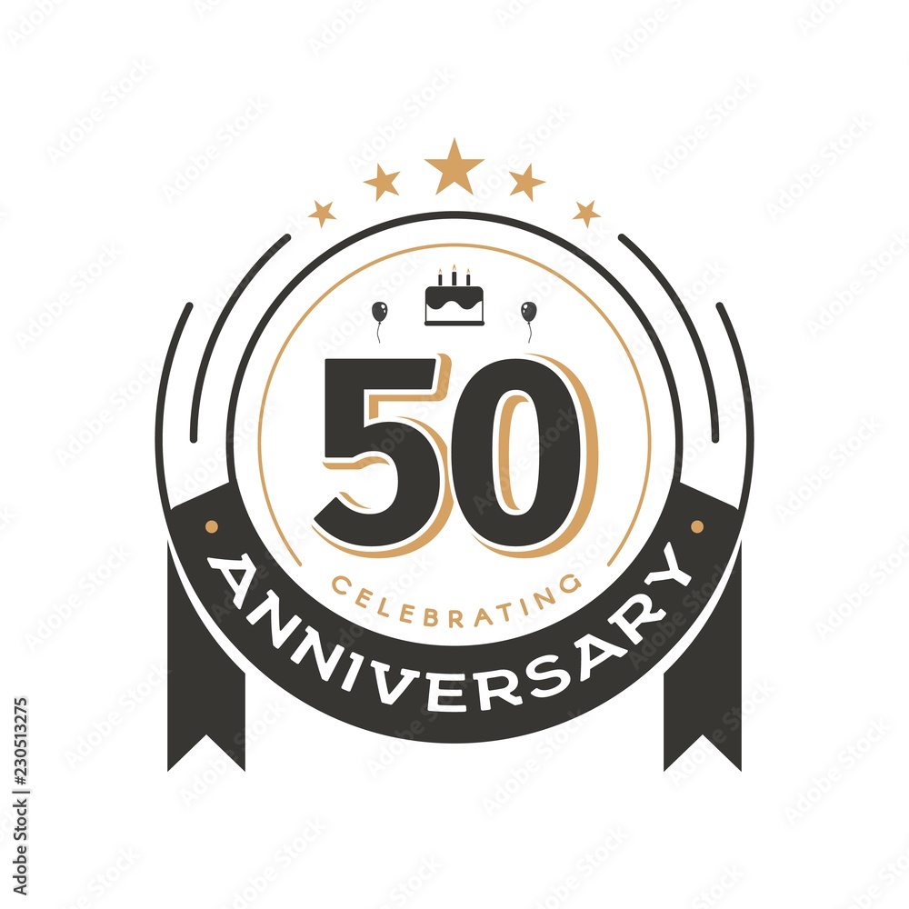 Birtday vintage logo template to 50th anniversary circle retro isolated ...
