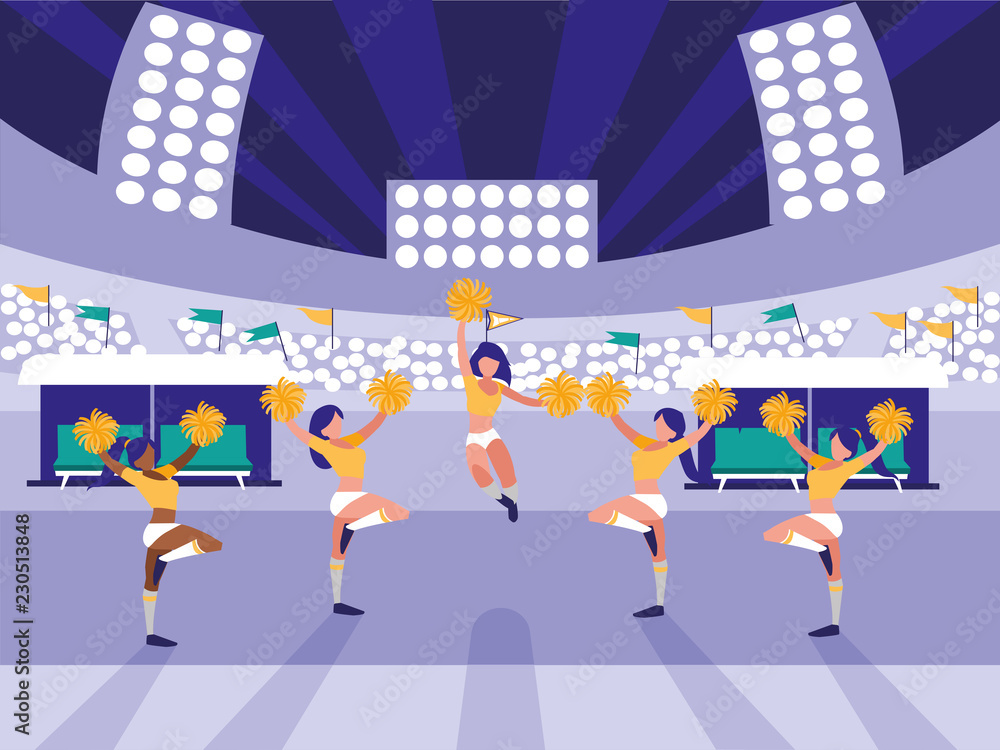 stadium scene with group of cheerleaders Stock Vector | Adobe Stock