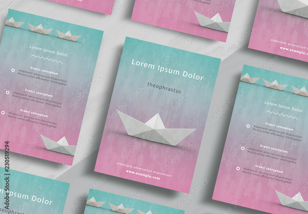 Flyer Layout with Paper Boat Stock Template | Adobe Stock