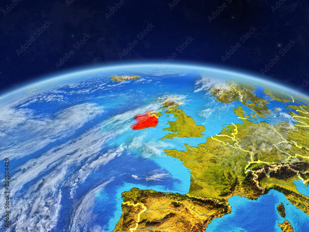 Ireland on planet Earth with country borders and highly detailed planet ...