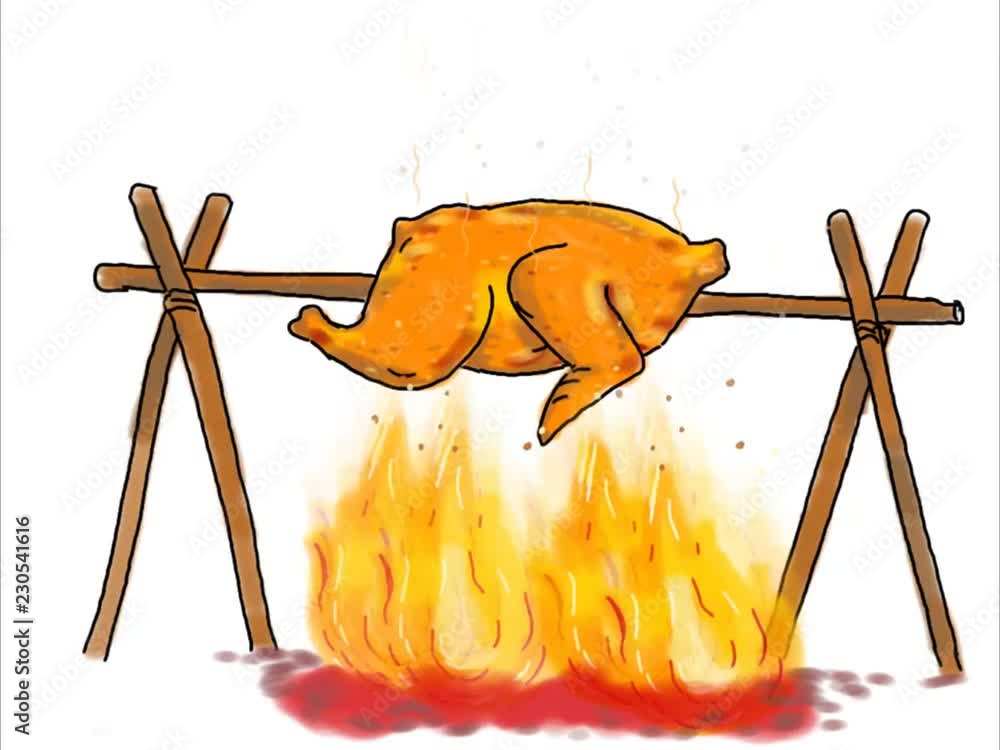 2d Animation motion graphics showing a drawing of a chicken on stick or ...