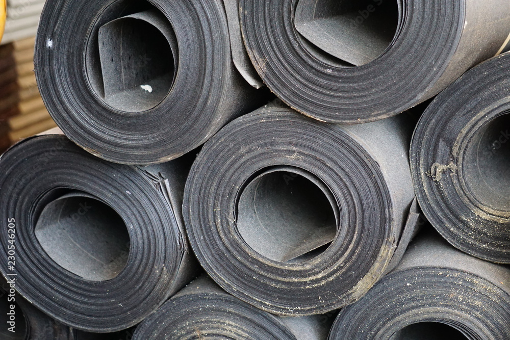 Waterproofing and insulation at construction site, opened pvc membrane ...