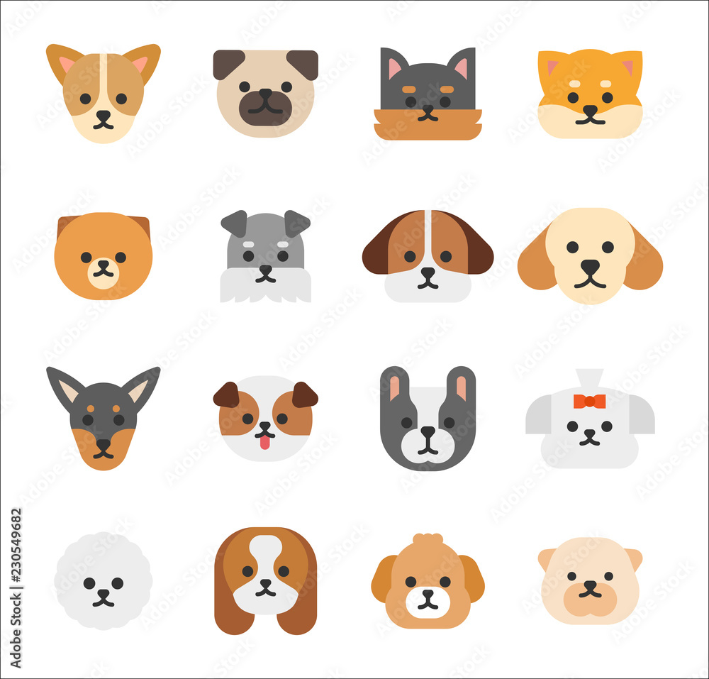Dog faces of various breeds. flat design style vector graphic ...
