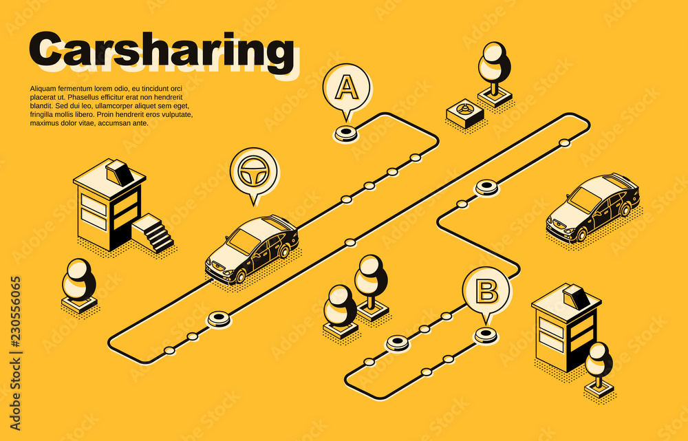 Carsharing service isometric vector concept or banner with vehicles ...