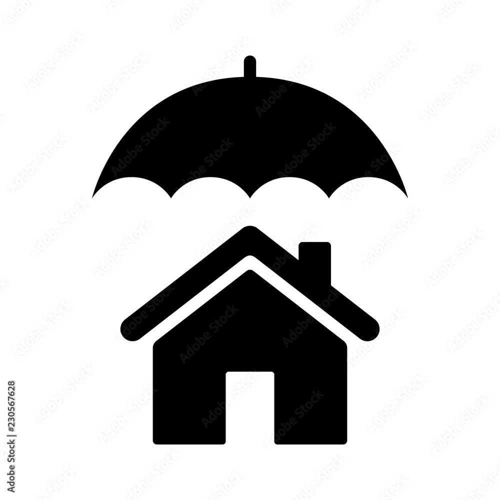 Umbrella covering house or home / homeowners insurance flat vector icon ...