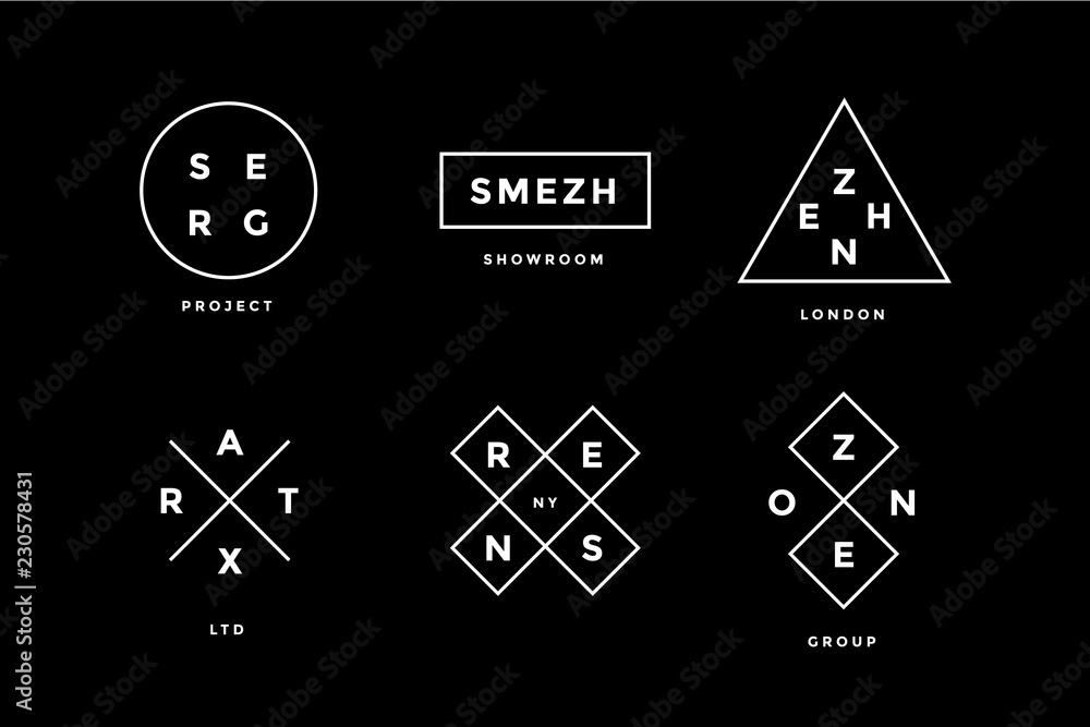 Line logo set. Set of simple abstract line logo in modern minimal style ...