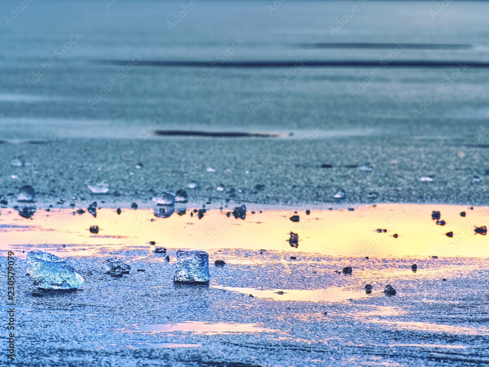 Blue ice. Ice shard and cracked ice texture on melring glacier. Icy ...
