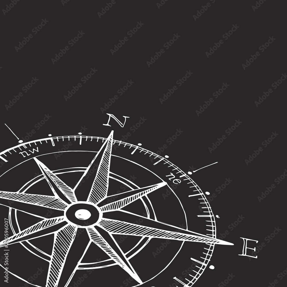Hand drawn compass rose perspective vector background. Stock ...