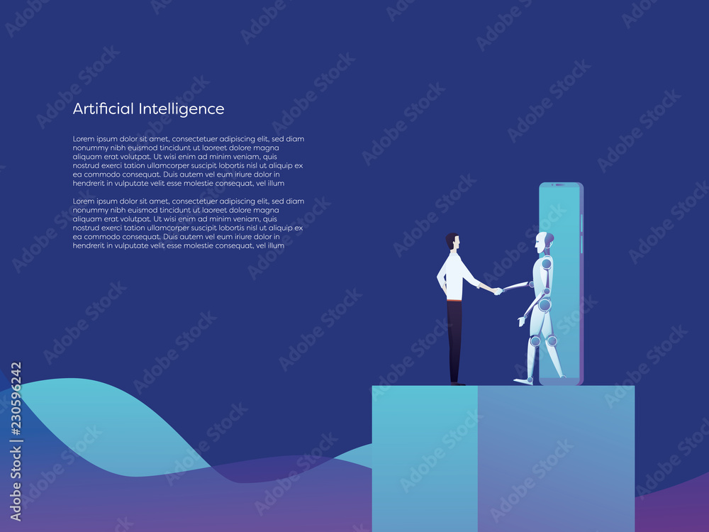 Artificial intelligence in smartphone helping human vector concept ...