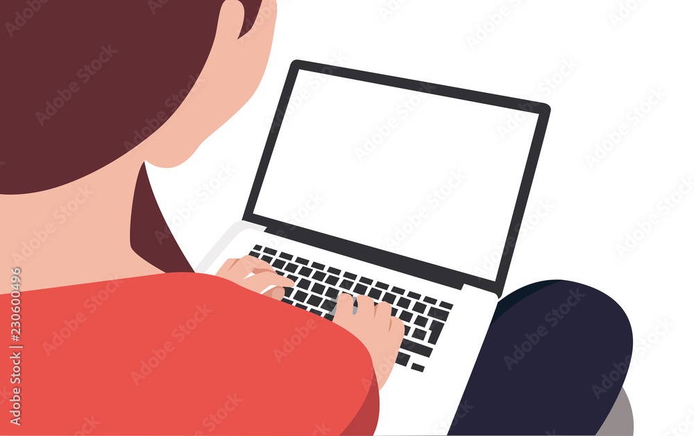 Business Woman or office worker working on computer , Back Rear View ...