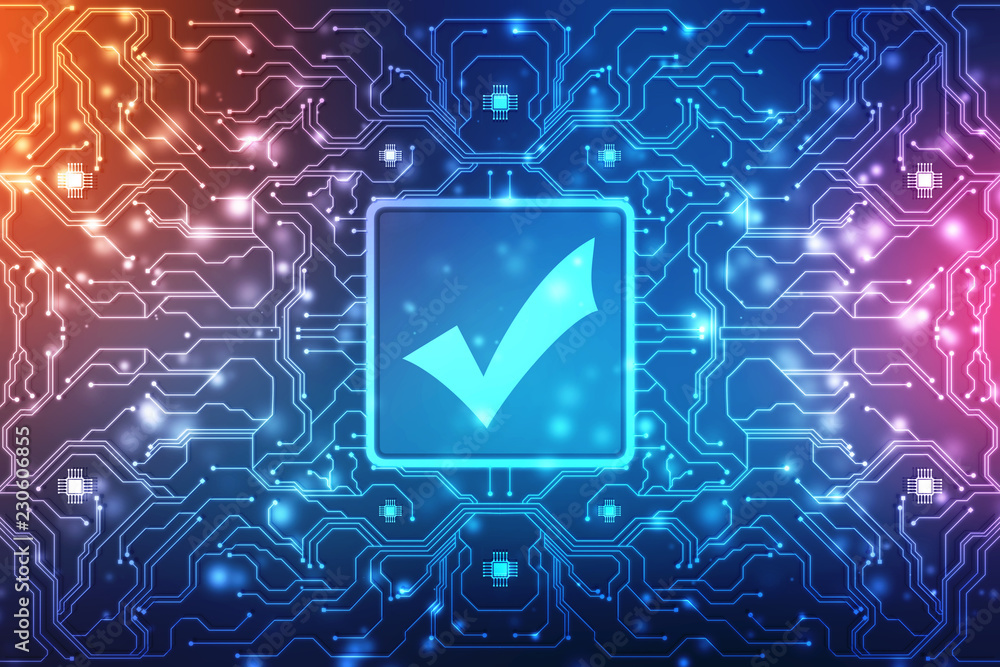 Check mark symbol in digital background, Technology abstract background ...