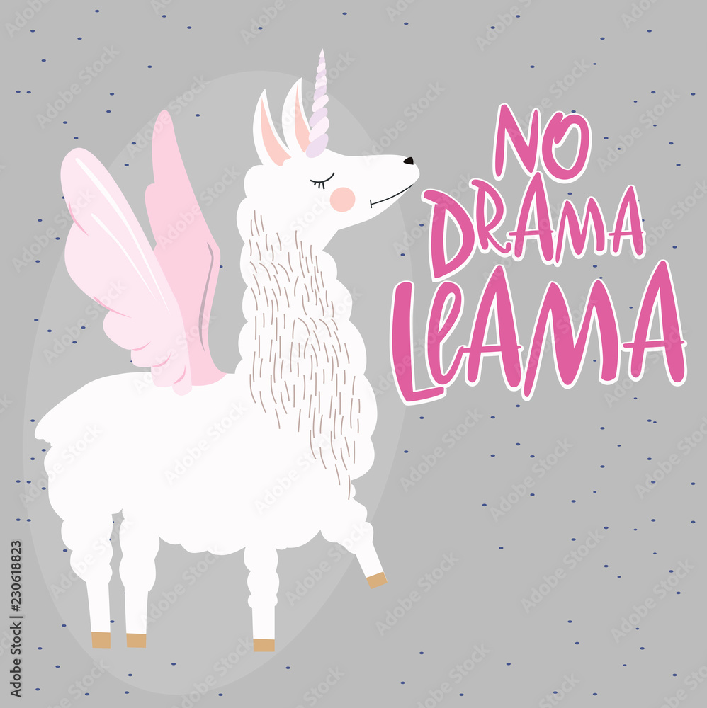 Fun poster " No drama llama" with Cute Alpaca character. Editable ...