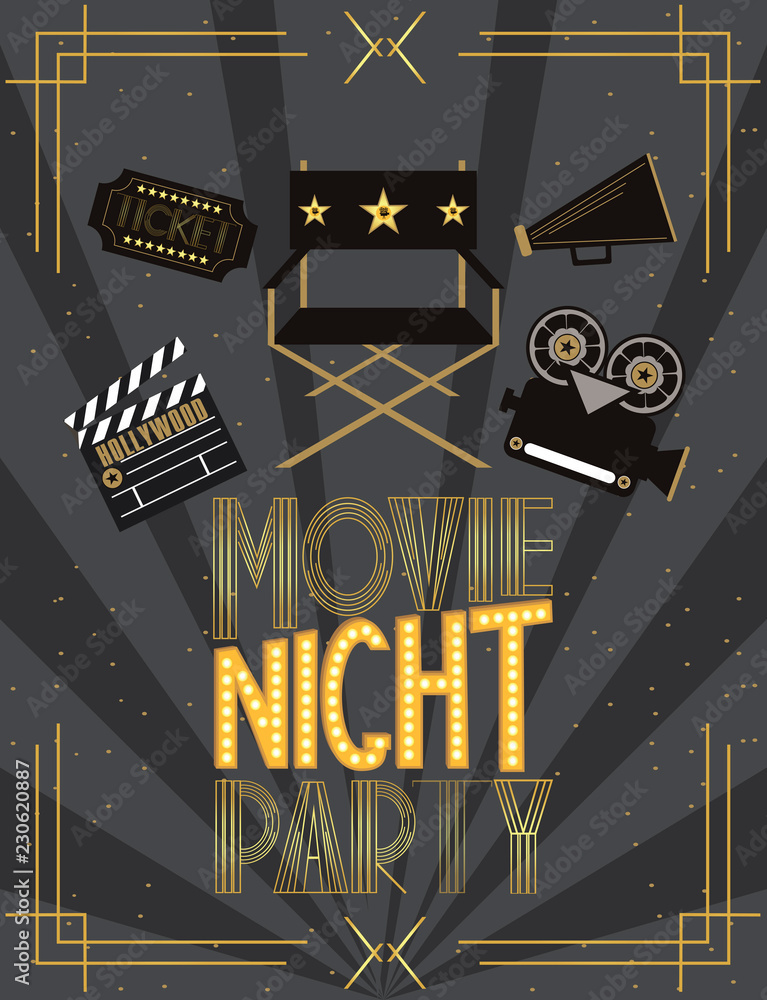 Night Movie party invitation card, birthday party invitation or poster ...