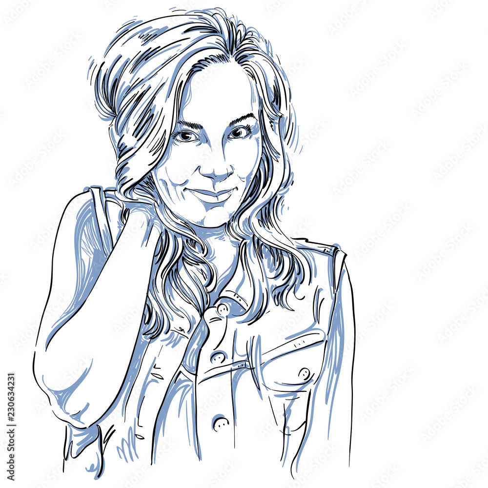 Vector Art Drawing Portrait Of Gorgeous Flirting Girl Isolated On