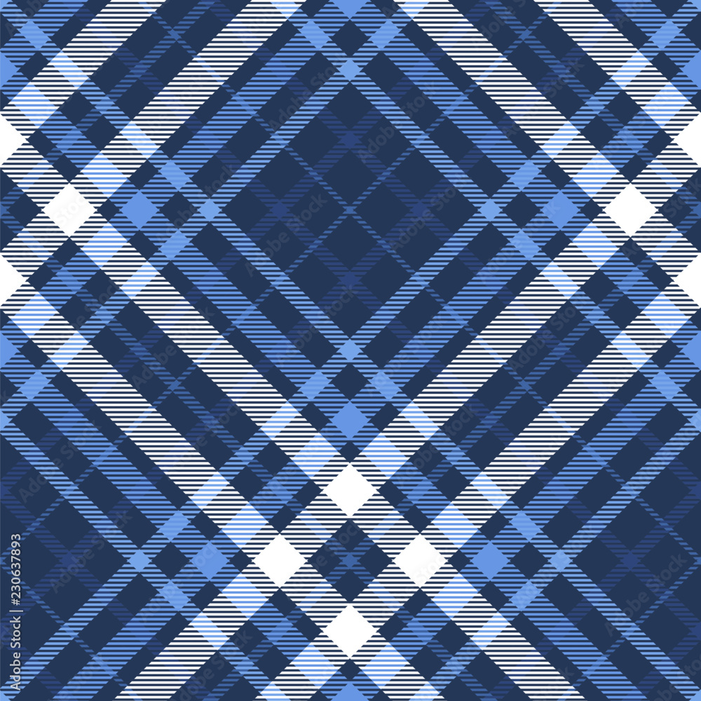 Plaid pattern in dark navy, blue and white. Seamless fabric texture ...