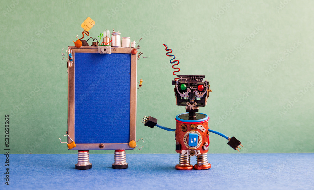 Smartphone and robot. Creative design touch screen mobile phone device ...