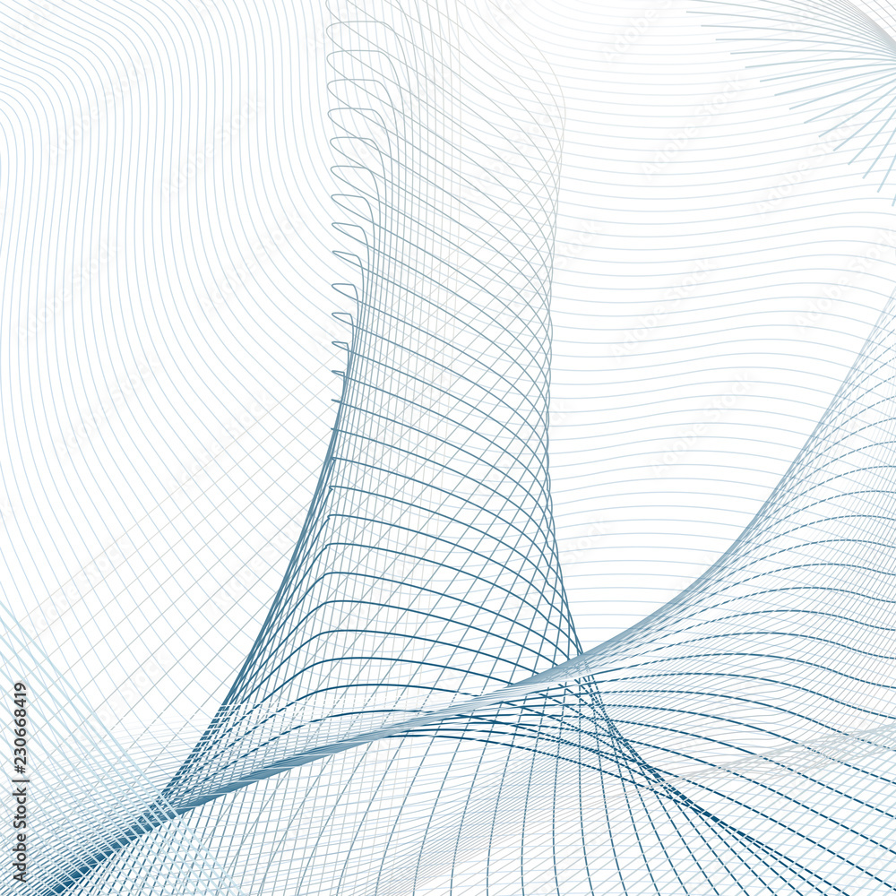 Vector curved lines on white background. Technology 3-dimensional ...