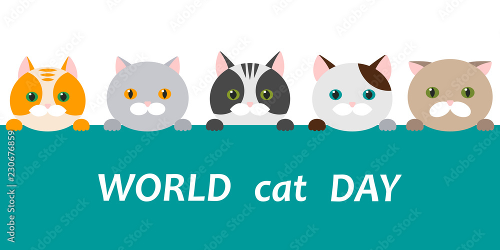 World cat day. Vector illustration. Faces of cats of different breeds ...
