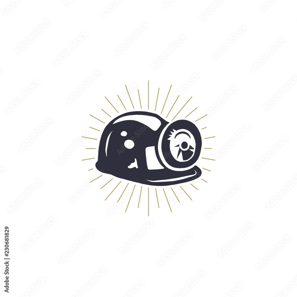 Retro Mining Helmet Icon with Built-in Light and Metal Brackets ...