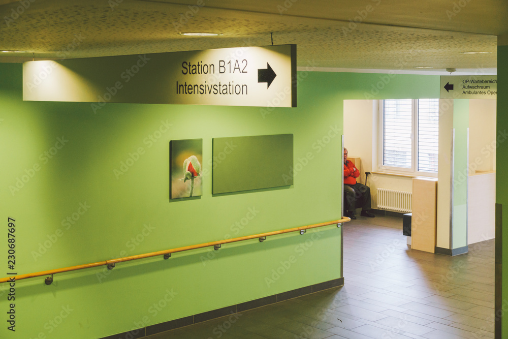 October 2018. Germany Helios Klinikum Krefeld. Interior hospital inside ...