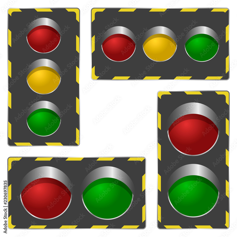 Horizontal and vertical traffic lights. Two-section and three-section ...