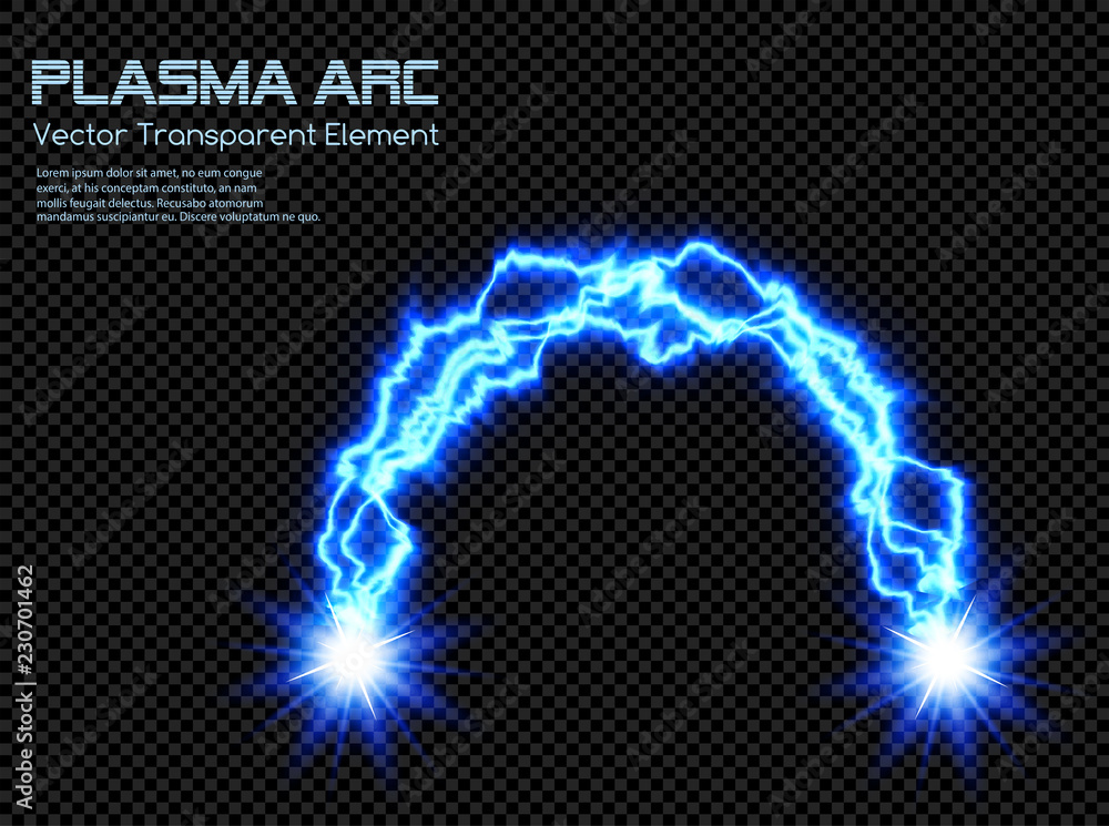 Blue Cold Plasma Energy Arc - Transparent Vector Electric Discharge ...