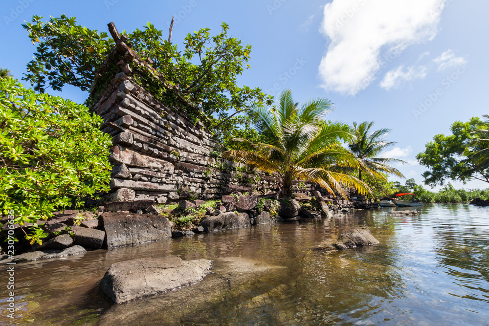 Poster A channel and town walls in Nan Madol - prehistoric ruined stone ...