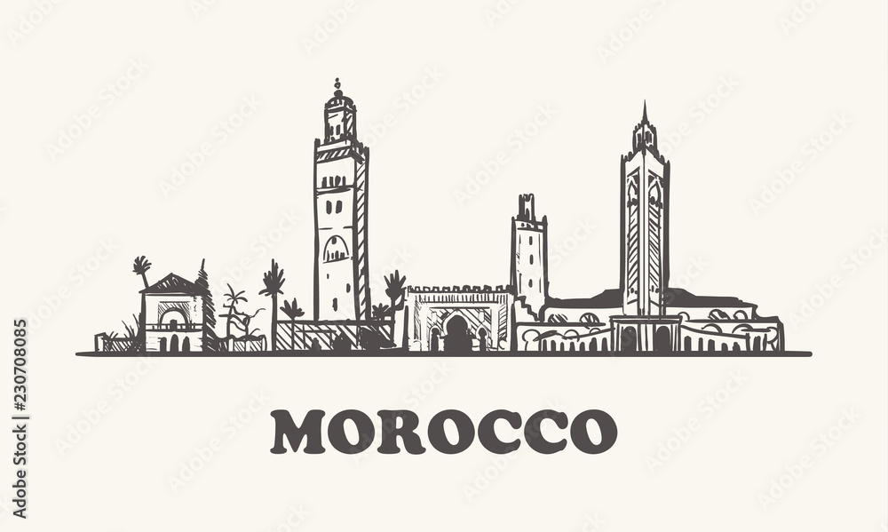 Morocco hand drawn skyline sketch vector illustration. Stock Vector ...
