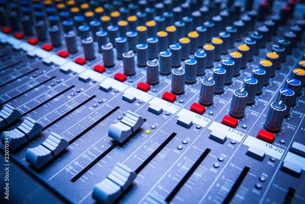 Professional console sound mix. Sound mixing controller for music.Dj ...