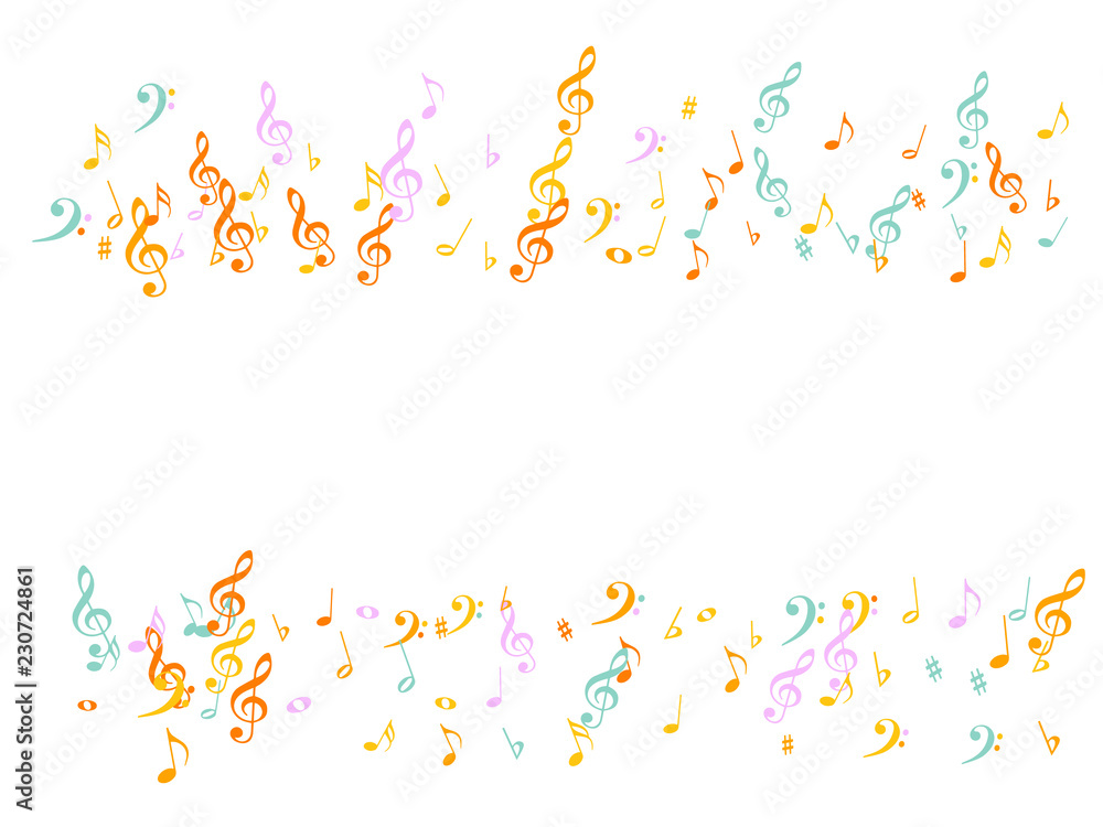 Music Notes Confetti Falling Chaos Vector. Music Symbols Texture Poster ...