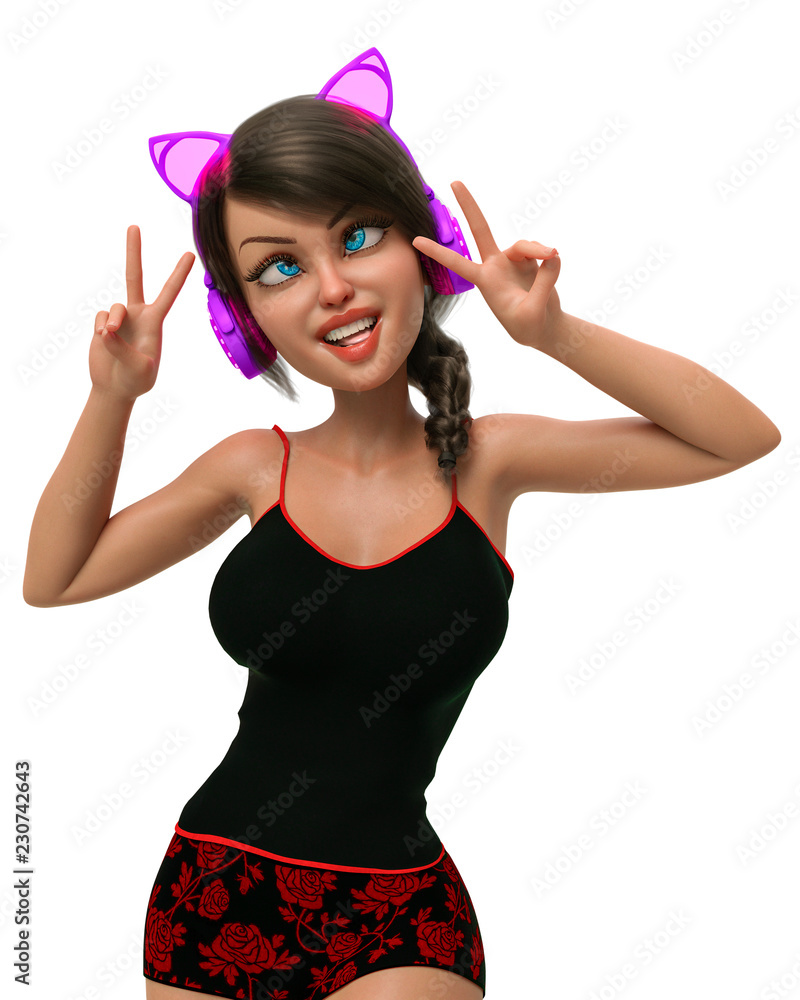 gamer girl cartoon in a white background Stock Illustration | Adobe Stock